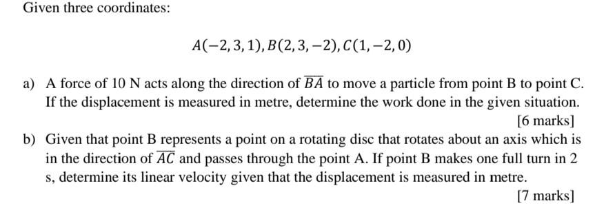 Solved Given three coordinates: | Chegg.com