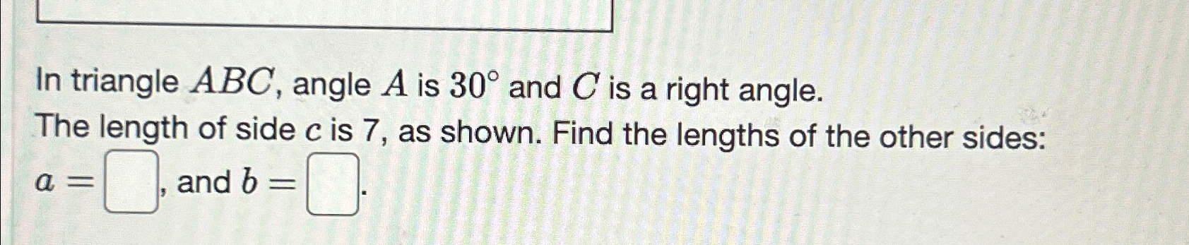 Solved In triangle ABC, angle A ﻿is 30° ﻿and C ﻿is a right | Chegg.com