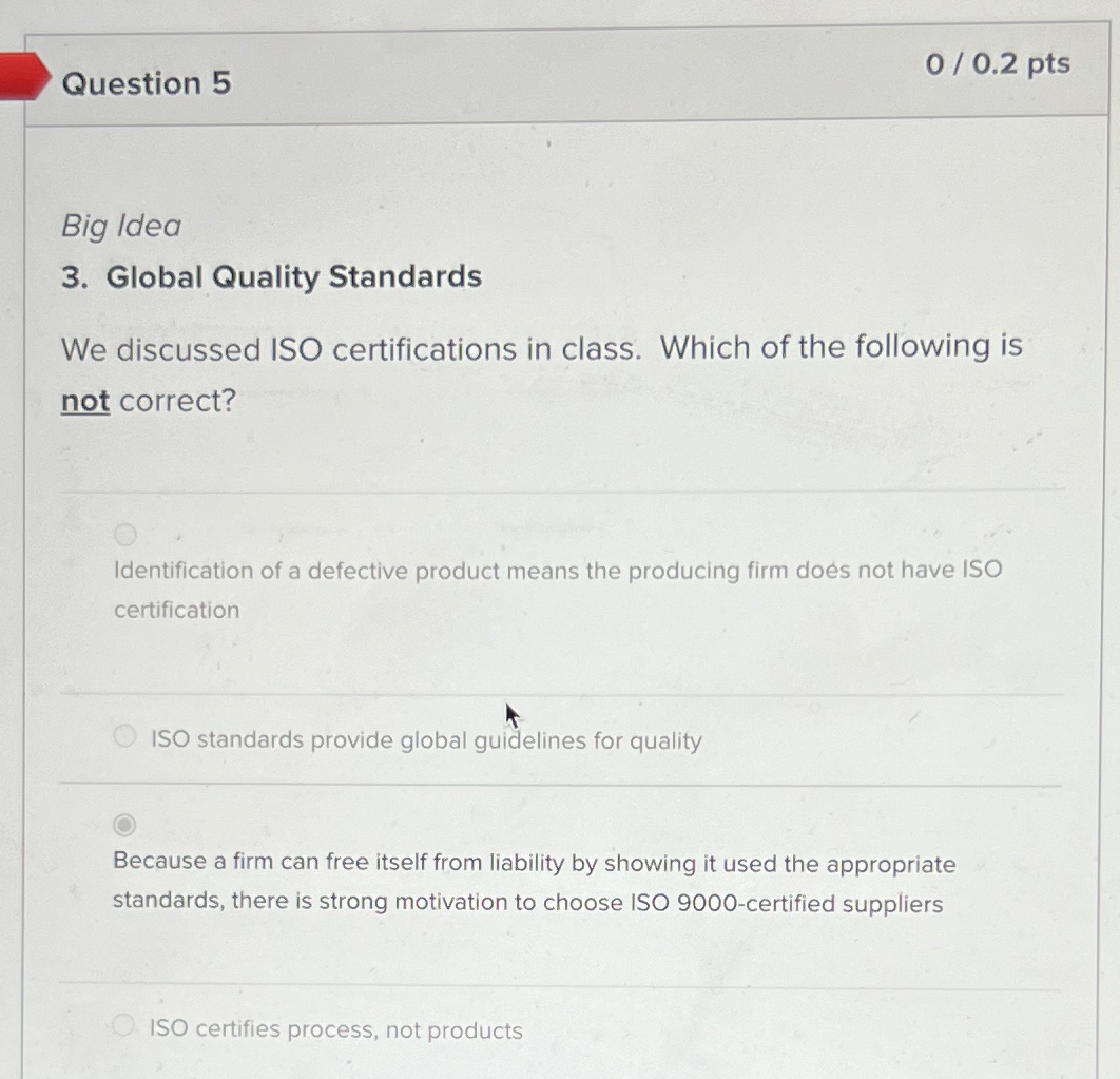 Solved Question 500.2ptsBig Idea3. ﻿Global Quality | Chegg.com