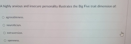 Solved A highly anxious and insecure personality illustrates | Chegg.com