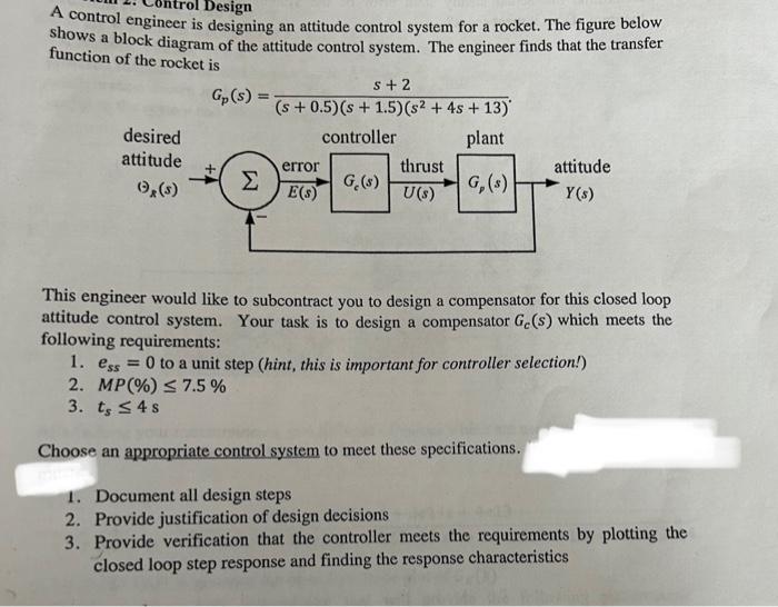 Solved A control engineer is designing an attitude control | Chegg.com