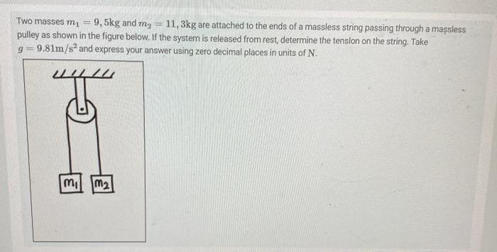 Solved Two masses m1=9,5 kg and m2=11,3 kg are attached to | Chegg.com