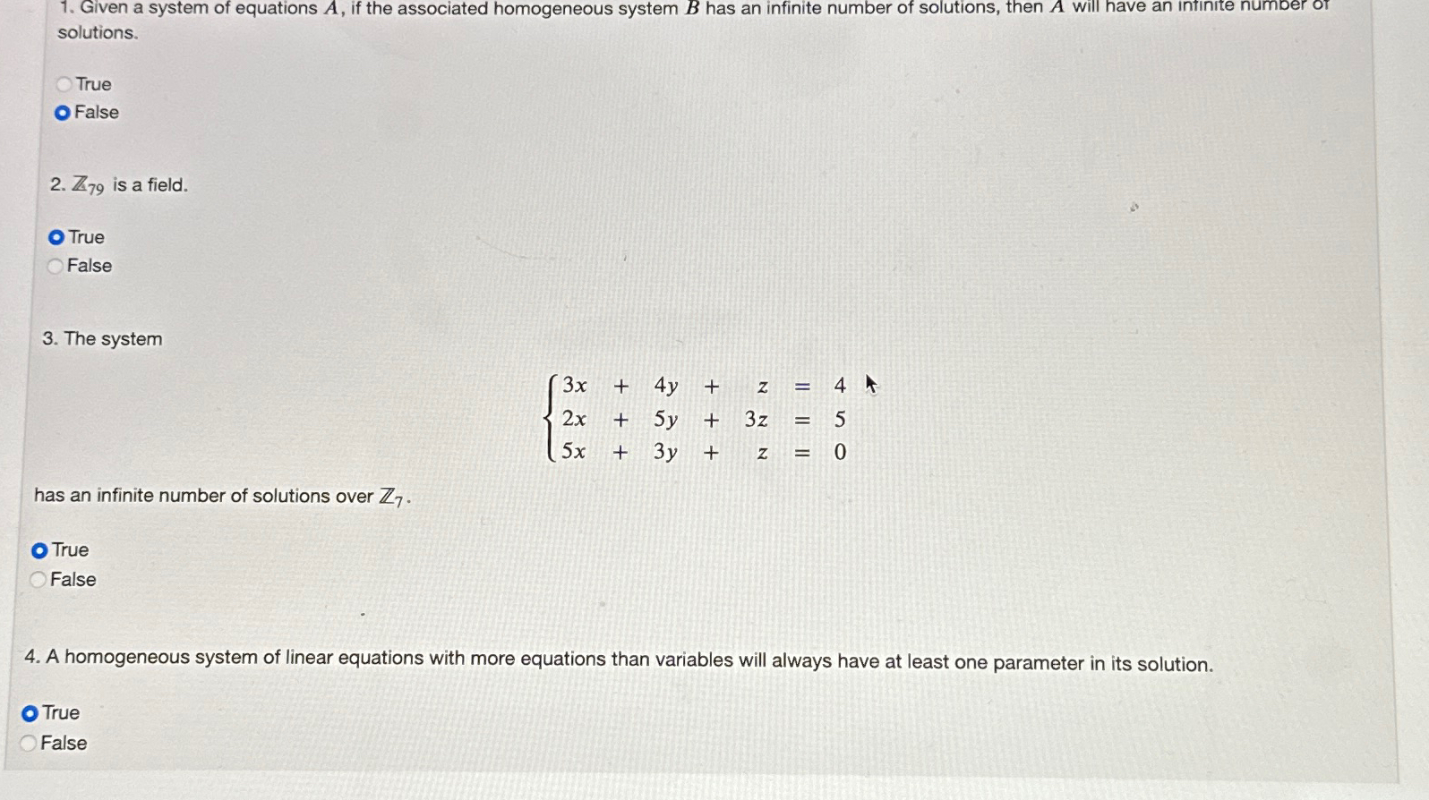 Solved Given a system of equations A, ﻿if the associated | Chegg.com
