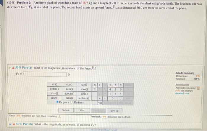 Solved (10\%) Problem 2: A uniform plank of wood has a mass | Chegg.com