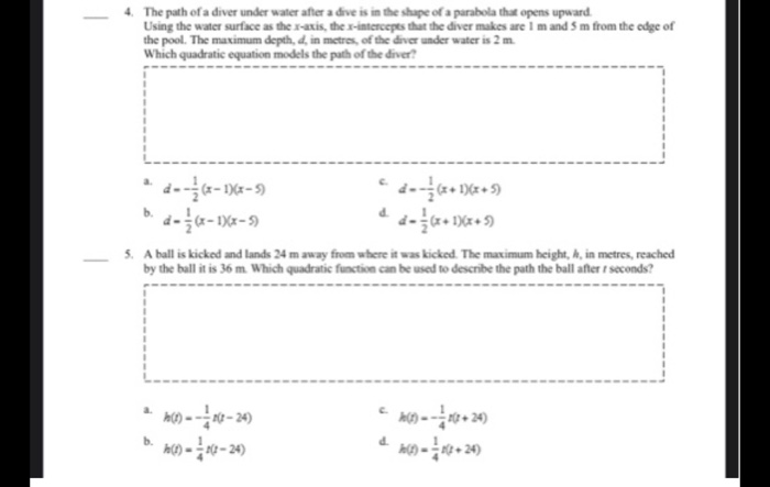 Solved 4. The path of a diver under water after a dive is in | Chegg.com