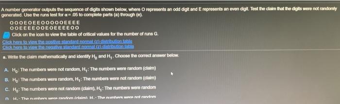 Solved A Number Generator Outputs The Sequence Of Digits 