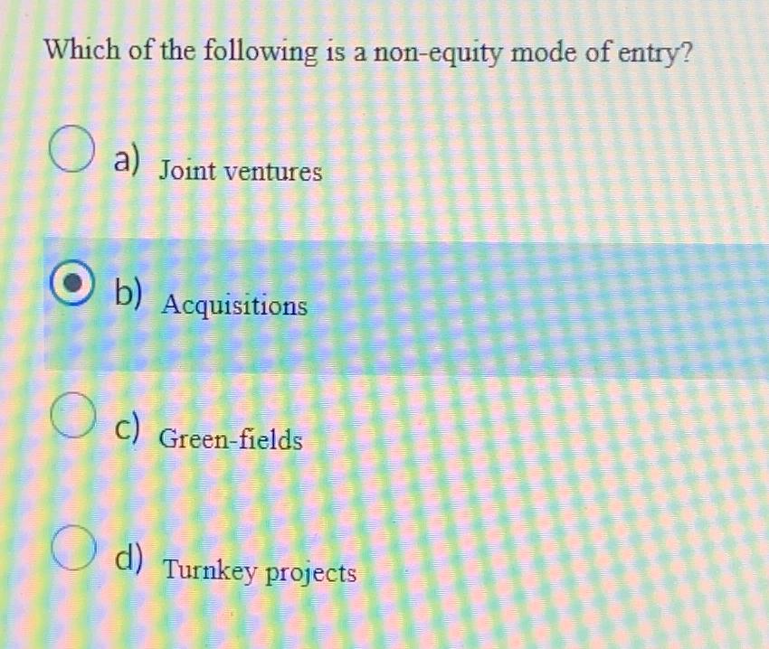 Solved Which of the following is a non-equity mode of | Chegg.com
