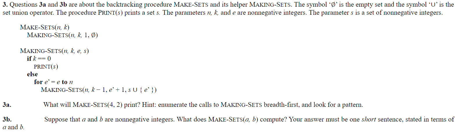 Solved Questions 3a and 3b are about the backtracking | Chegg.com