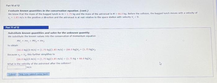 Solved Evaluate known quantities in the conservation | Chegg.com