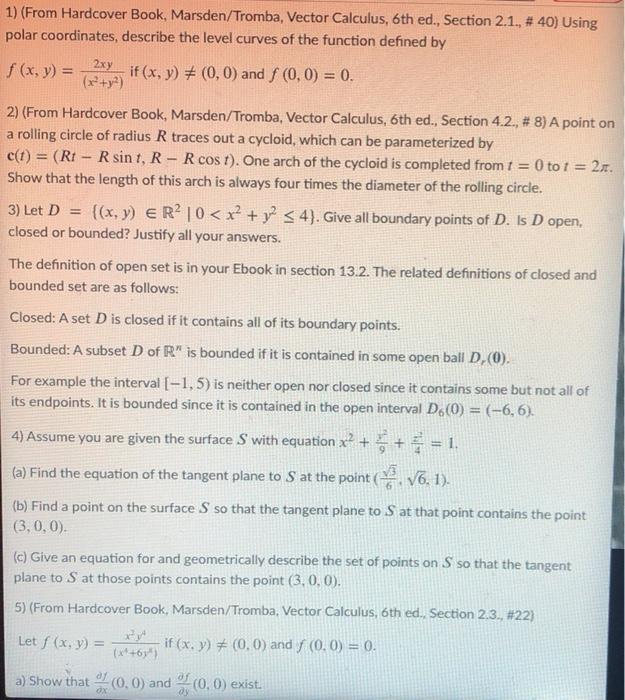 Solved 1) (From Hardcover Book, Marsden/Tromba, Vector | Chegg.com