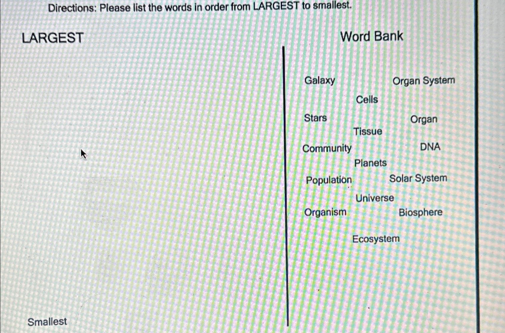 Solved Directions: Please list the words in order from | Chegg.com