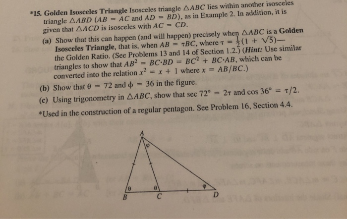 Solved 15. Golden Isosceles Triangle Isosceles triangle AABC | Chegg.com