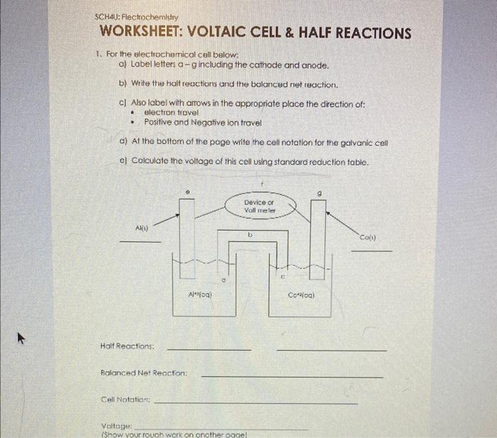 Solved WORKSHEET: VOLTAIC CELL \& HALF REACTIONS 1. For the | Chegg.com