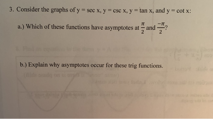 Solved 3. Consider the graphs of y = sec x, y = csc x, y = | Chegg.com
