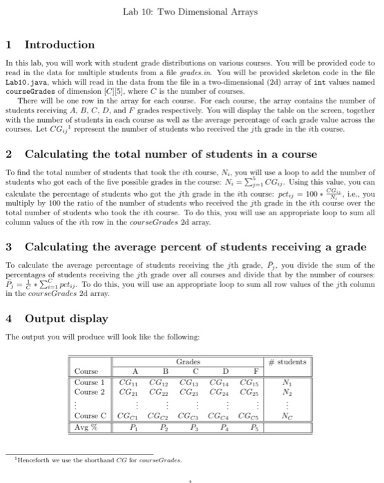 Solved Lab 10: Two Dimensional Arrays 1 Introduction In this | Chegg.com