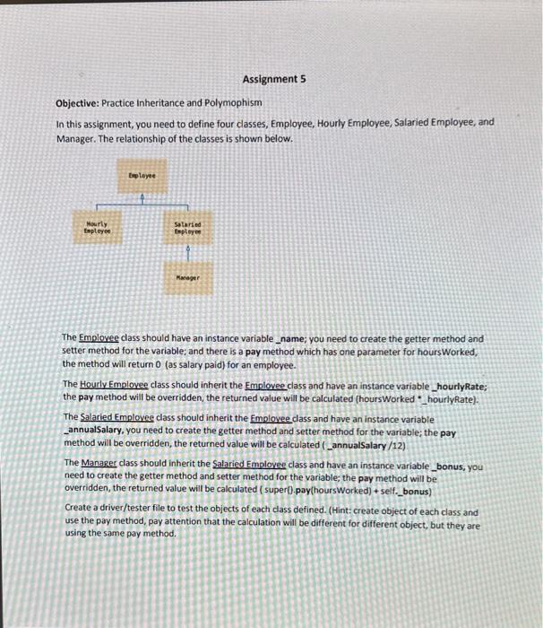 Solved Assignment 5 Objective: Practice Inheritance and | Chegg.com