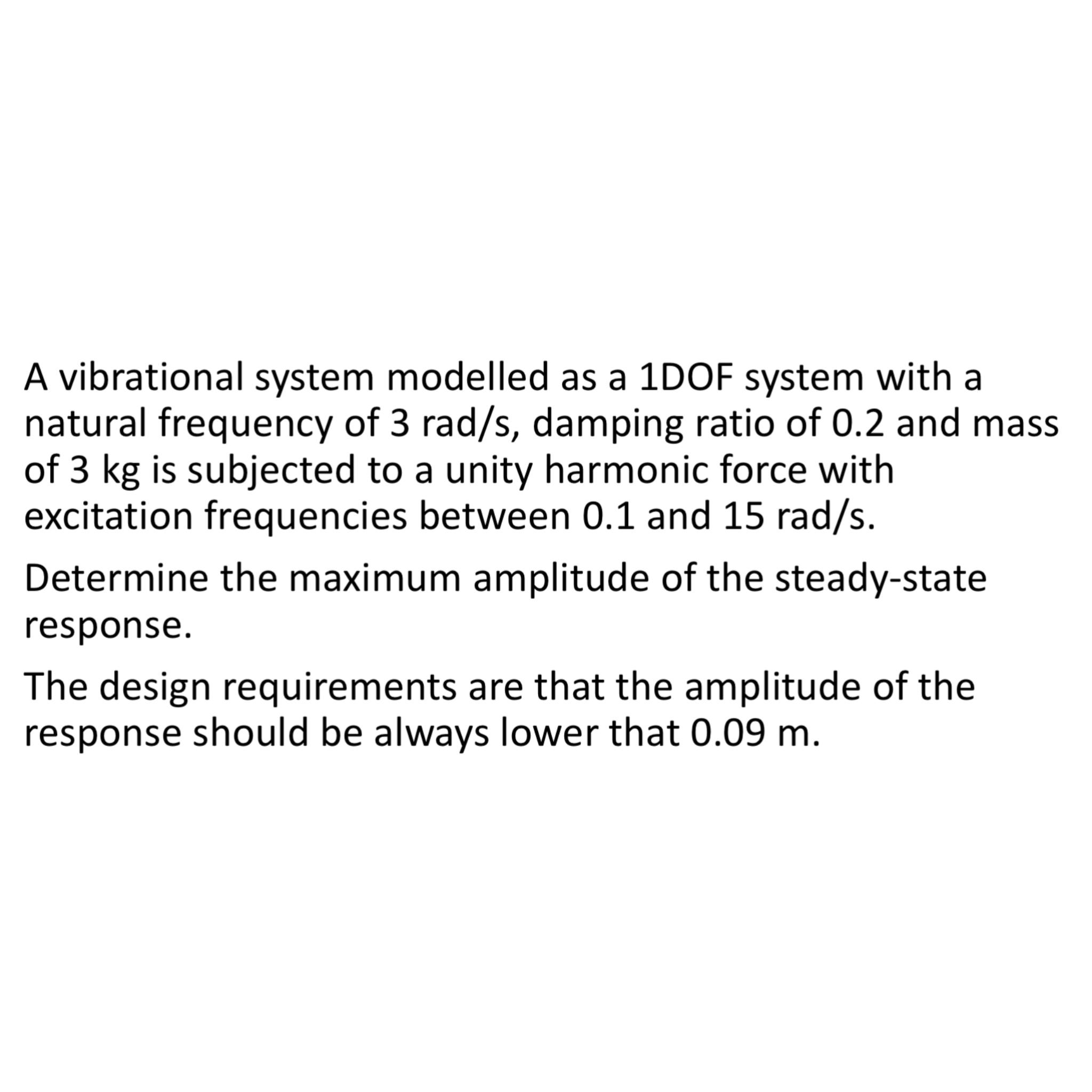 Solved A vibrational system modelled as a 1DOF system with a | Chegg.com
