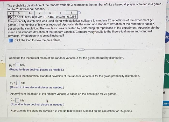 Solved The probability distribution of the random variable X | Chegg.com