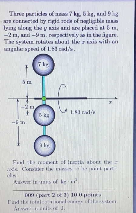 Solved Three particles of mass 7 kg, 5 kg, and 9 kg are | Chegg.com