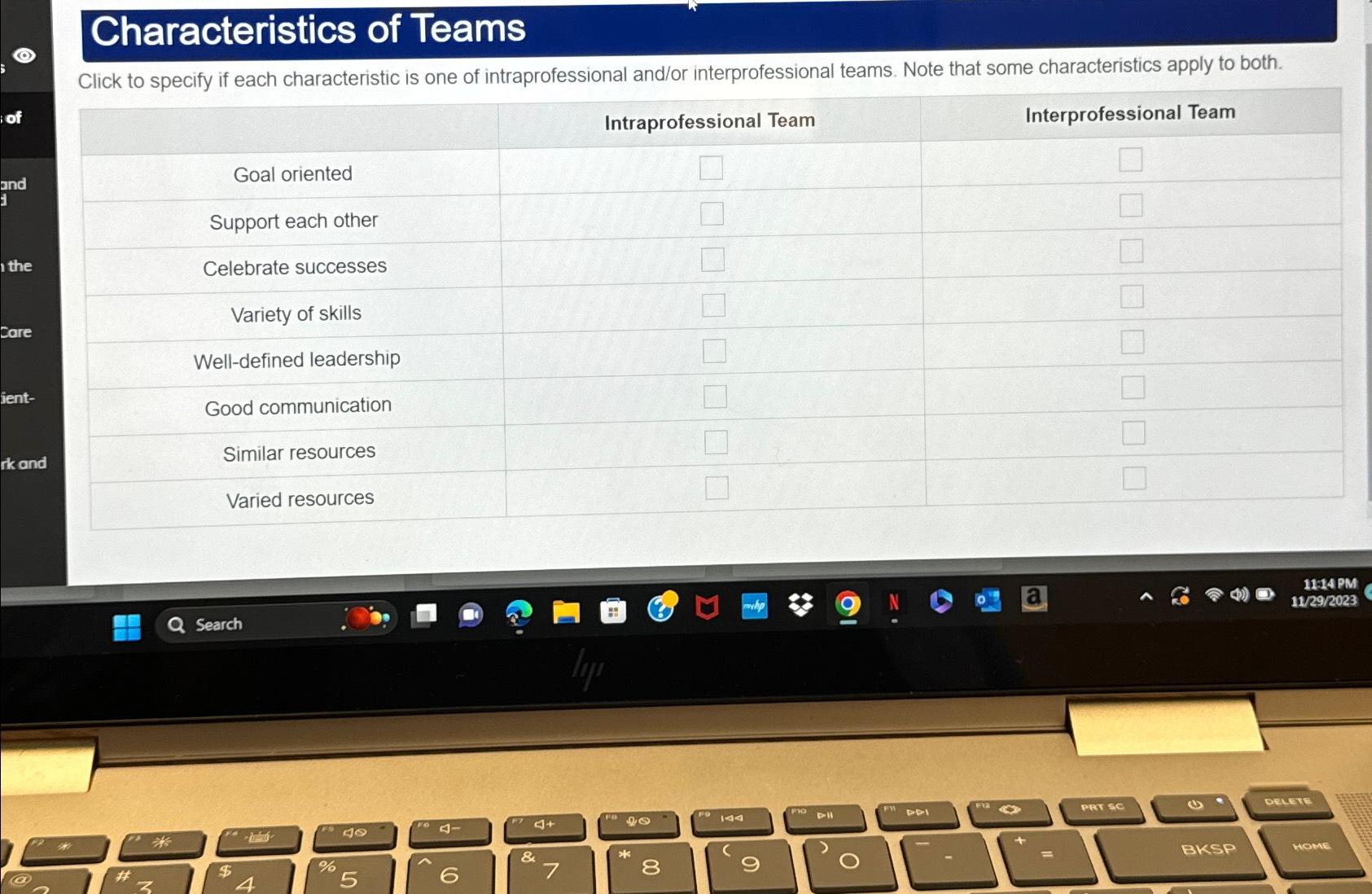 Solved Characteristics of TeamsClick to specify if each | Chegg.com