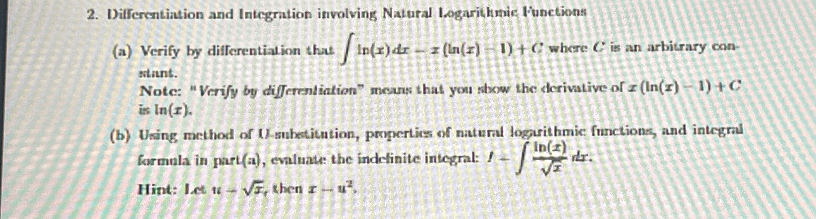 Solved Differentiation and Integrition involving Natural | Chegg.com