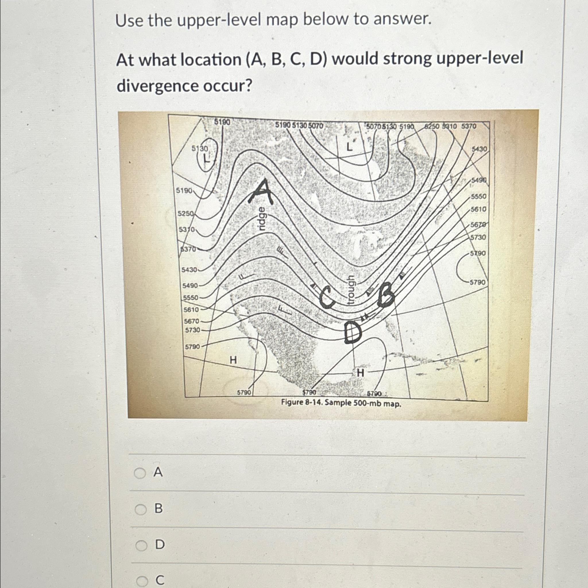 Solved Use the upper-level map below to answer.At what | Chegg.com