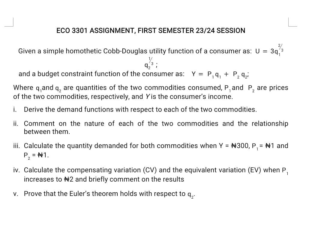 Solved ECO 3301 ﻿ASSIGNMENT, FIRST SEMESTER 23/24 | Chegg.com