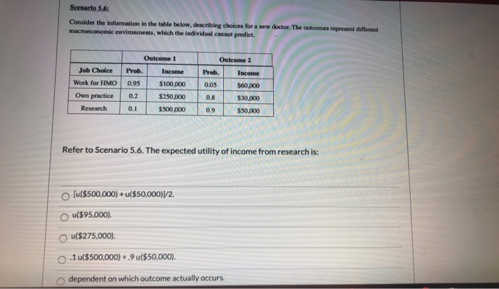 Solved Scenario 5.6: Consider the information in the table | Chegg.com