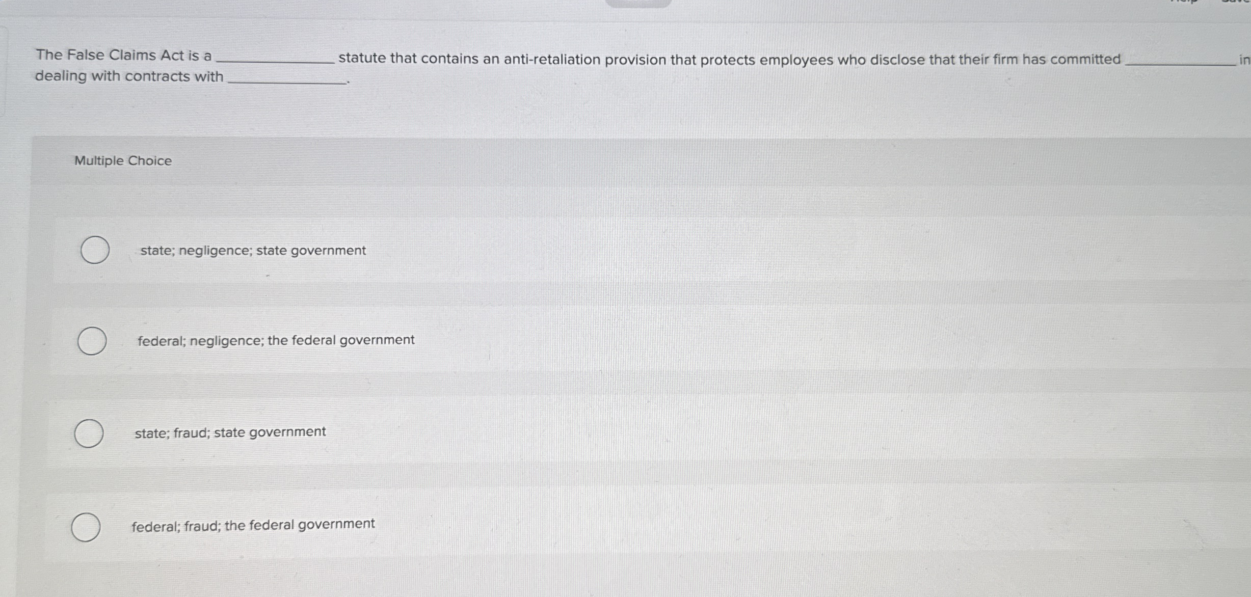 Solved The False Claims Act is a ﻿itatute that contains an | Chegg.com