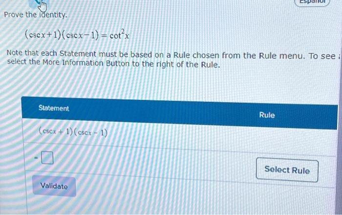Solved Prove the identity. (cscx+1)(cscx−1)=cot2x Note that | Chegg.com