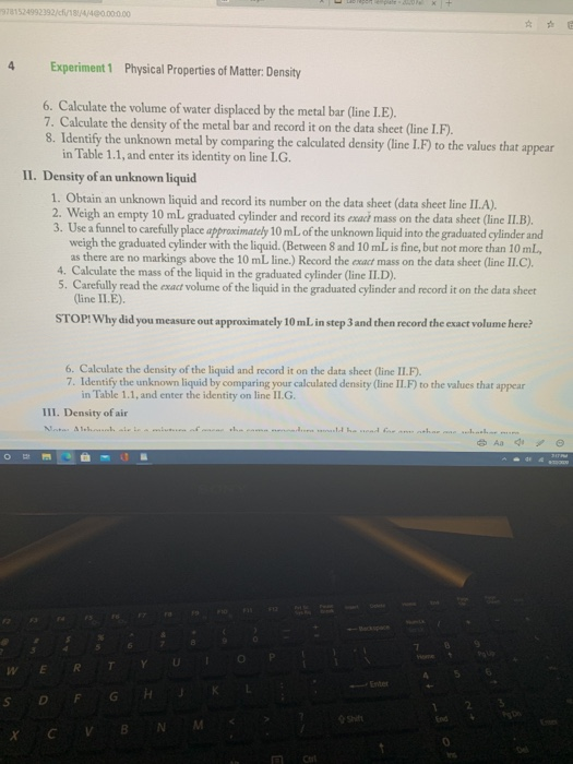 experiment is physical property of matter density | Chegg.com