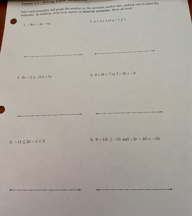 Solved Lesson 1.3 - Solving Solve each inequality and graph | Chegg.com