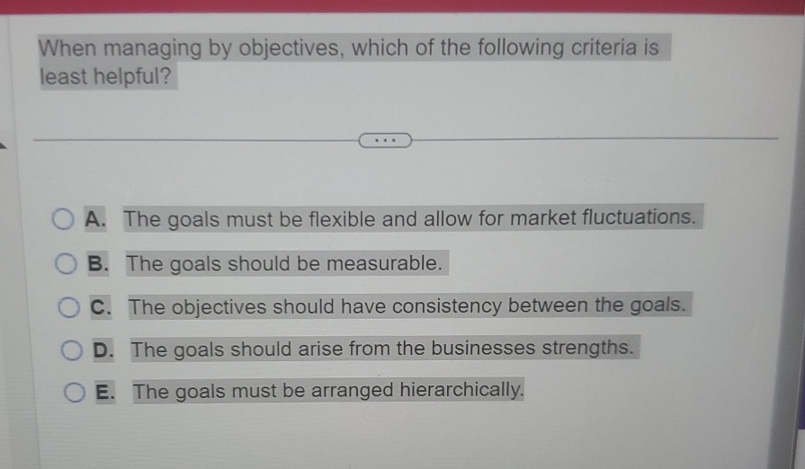 Solved When managing by objectives, which of the following | Chegg.com