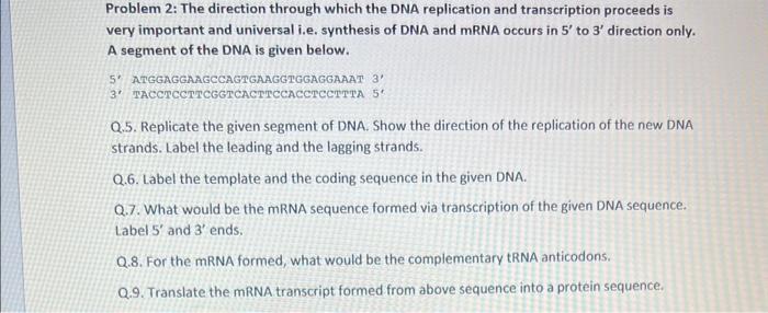 Solved Problem 2: The direction through which the DNA | Chegg.com