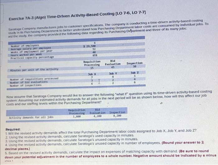 Solved Exercise 7A-3 (Algo) Time-Driven Activity-Based | Chegg.com