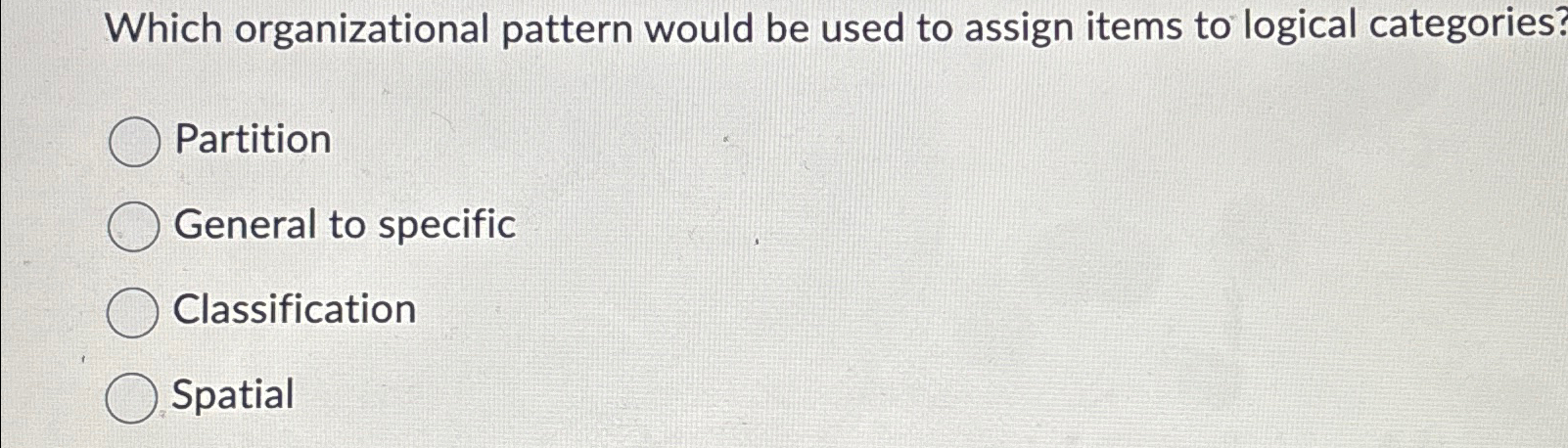 Solved Which organizational pattern would be used to assign | Chegg.com
