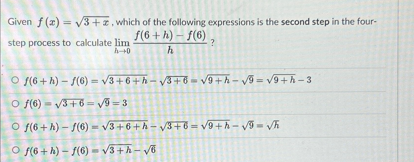 Solved Given f(x)=3+x2, ﻿which of the following expressions | Chegg.com