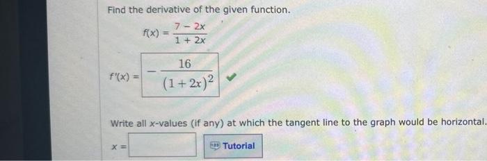 Solved Find the derivative of the given function. | Chegg.com