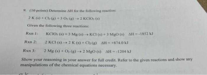 Solved 9. (10 points) Determine AH for the following | Chegg.com