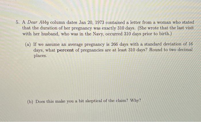 Solved 5. A Dear Abby column dates Jan 20, 1973 contained a | Chegg.com