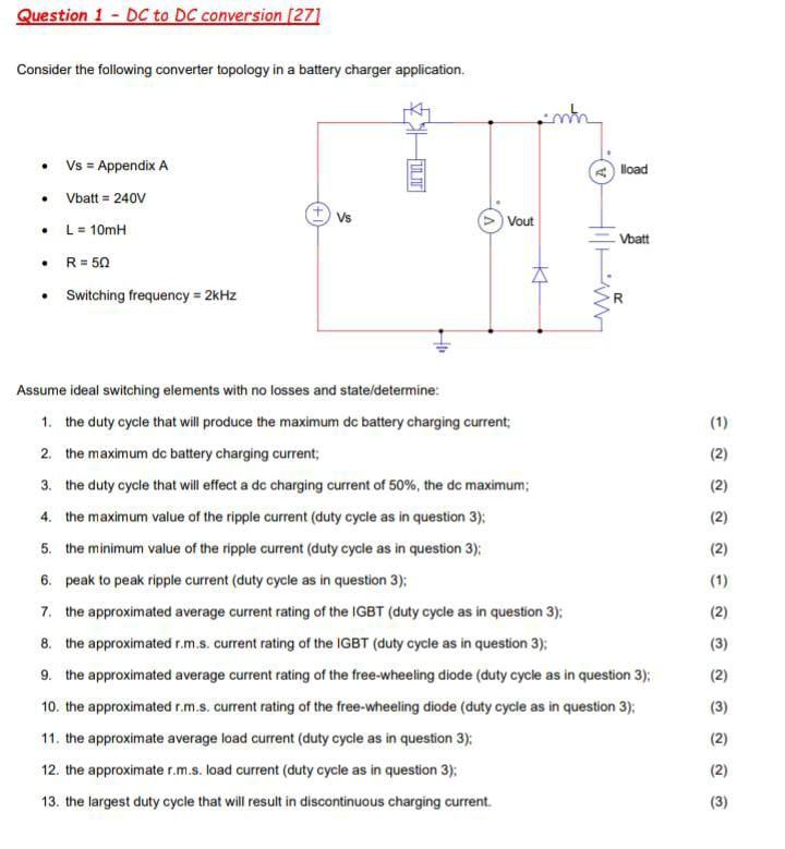 Solved Question 1- DC to DC conversion [27] Consider the | Chegg.com