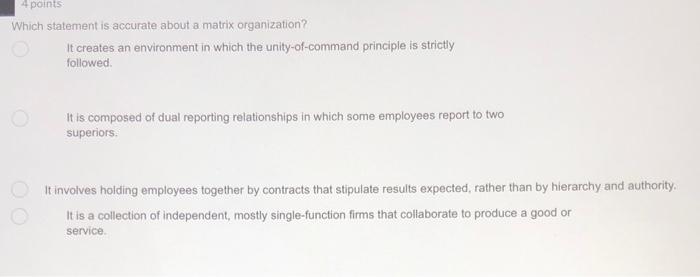 Solved statement is accurate about a matrix organization? It | Chegg.com
