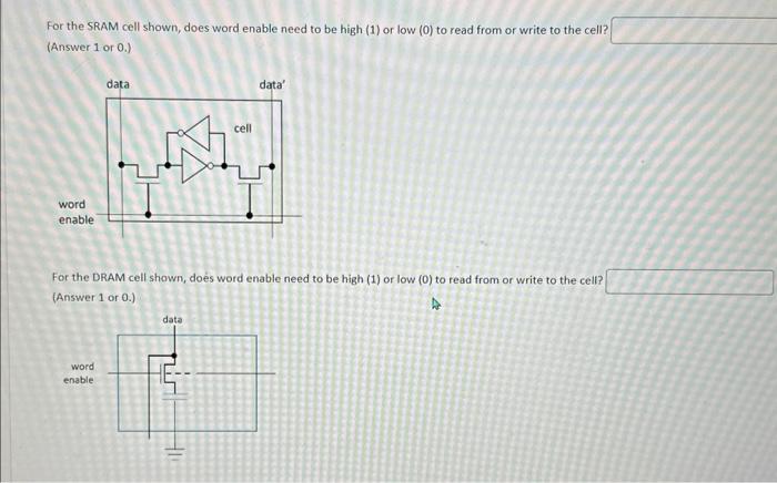 Solved For the SRAM cell shown, does word enable need to be | Chegg.com