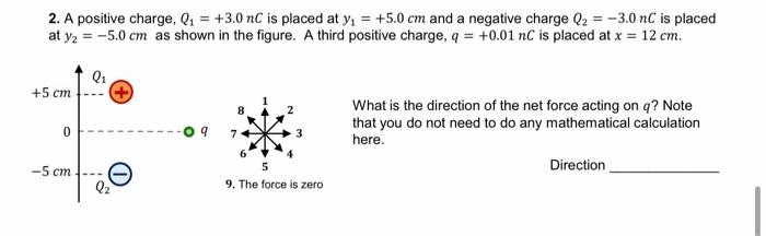 Solved 2. A positive charge, Q1=+3.0nC is placed at y1=+5.0 | Chegg.com