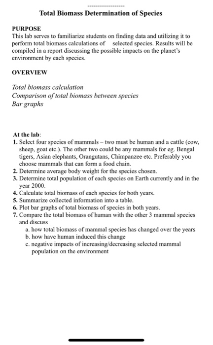 Solved Total biomass calculation Comparison of total biomass | Chegg.com
