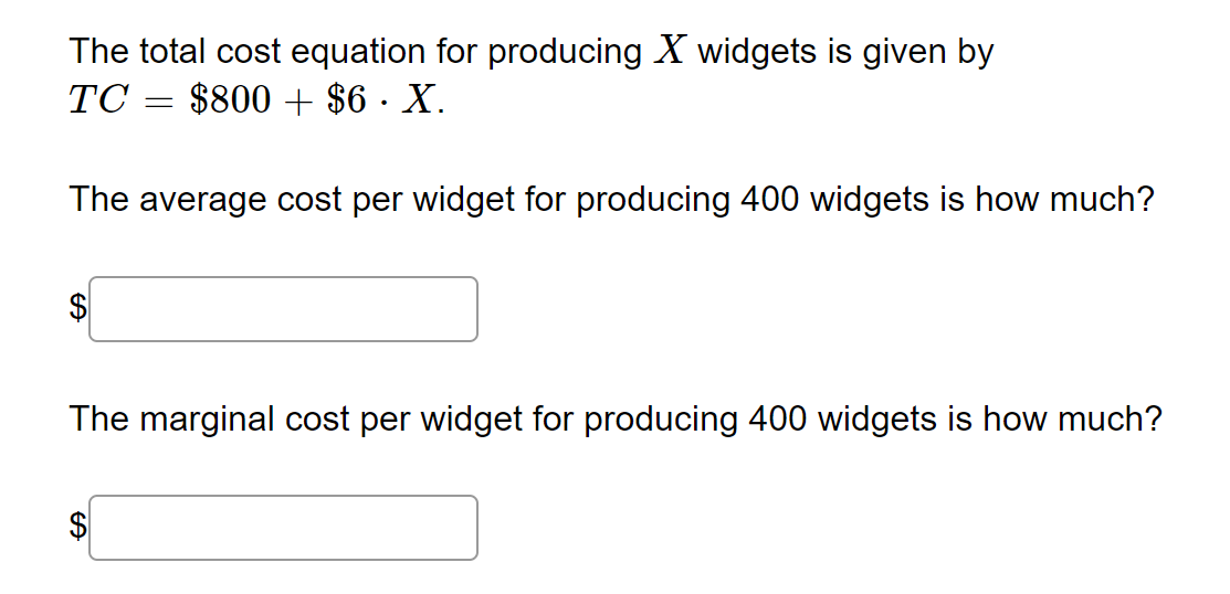 Solved The total cost equation for producing x ﻿widgets is | Chegg.com