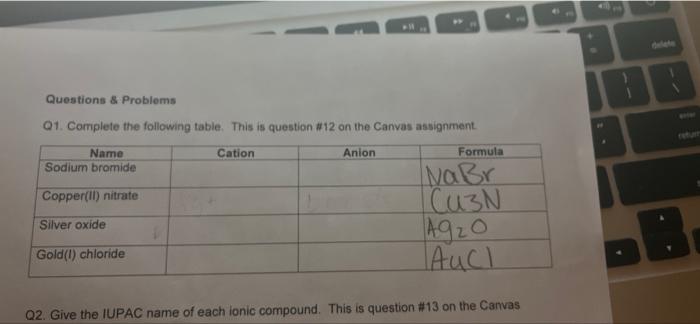 Solved Questions & Problems Q1. Complete the following | Chegg.com
