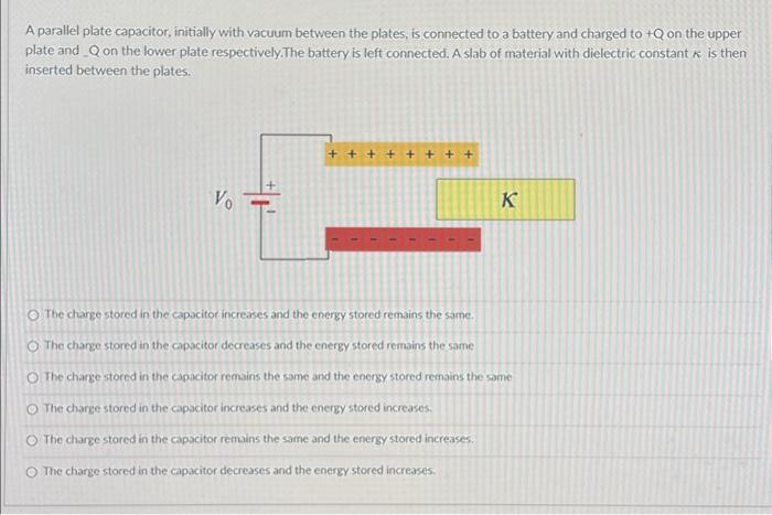 Solved A parallel plate capacitor, initially with vacuum | Chegg.com