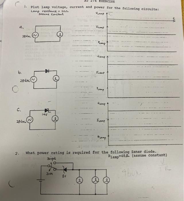 Solved 1. plot lamp voltage, current and power 2. what power | Chegg.com