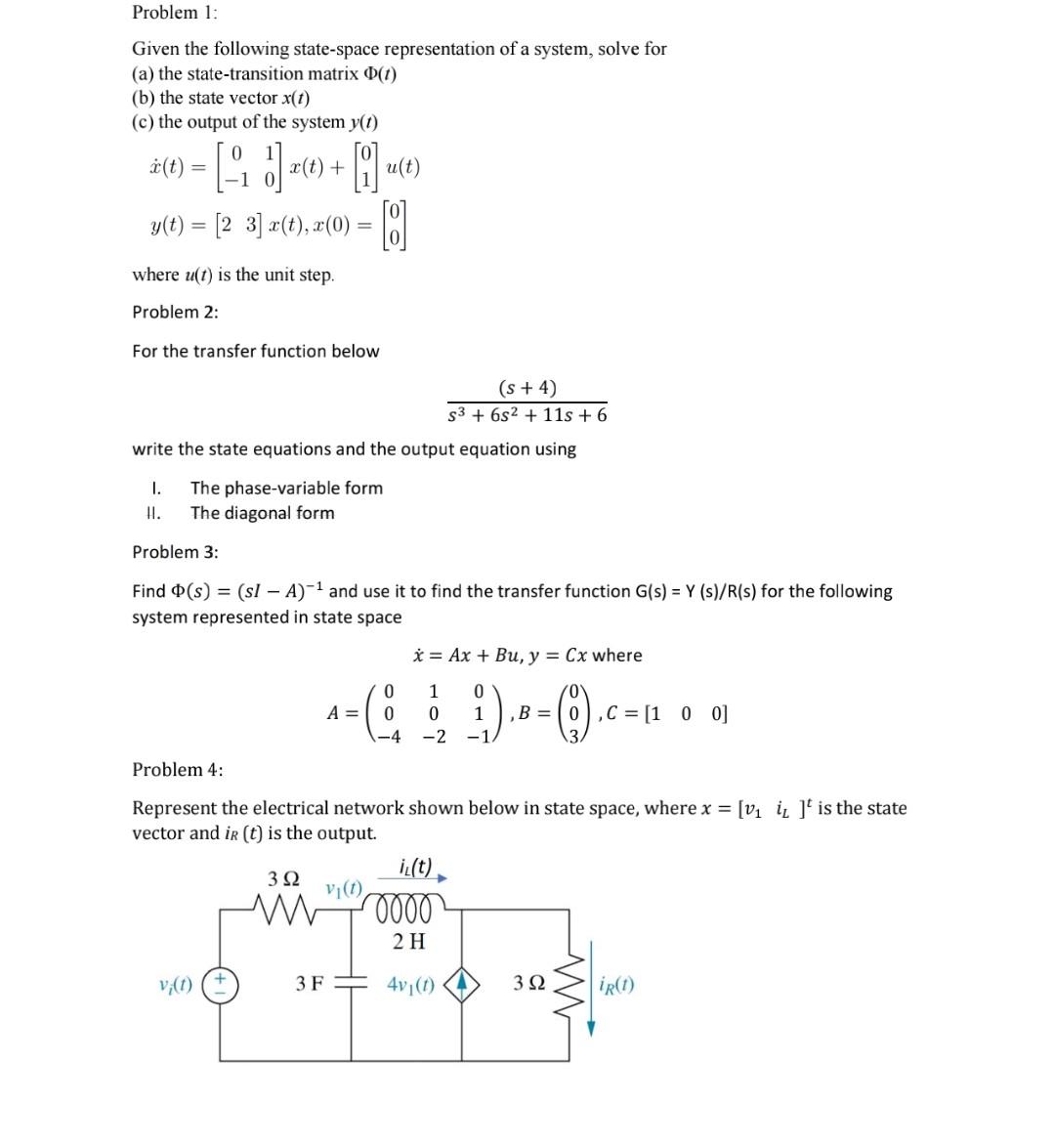 Solved Problem 1 Given The Following State Space